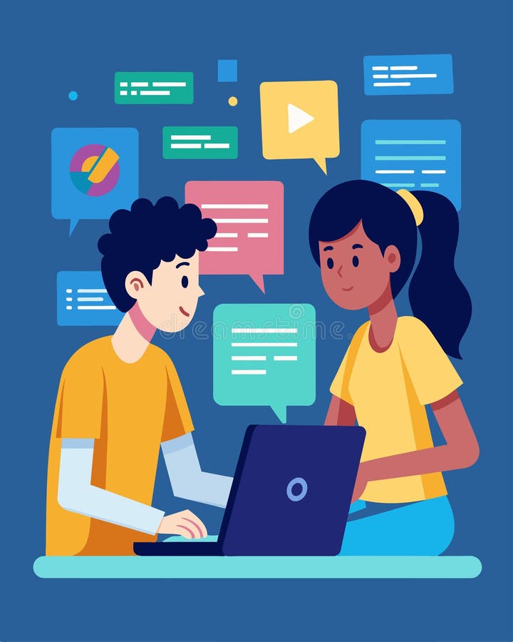 A Pair of Teens Using a Collaborative Coding Platform Taking Turns ...