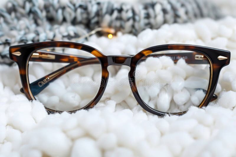 A Pair of Tortoise Shell Glasses Sits on a Bed of White Fur Stock Image ...