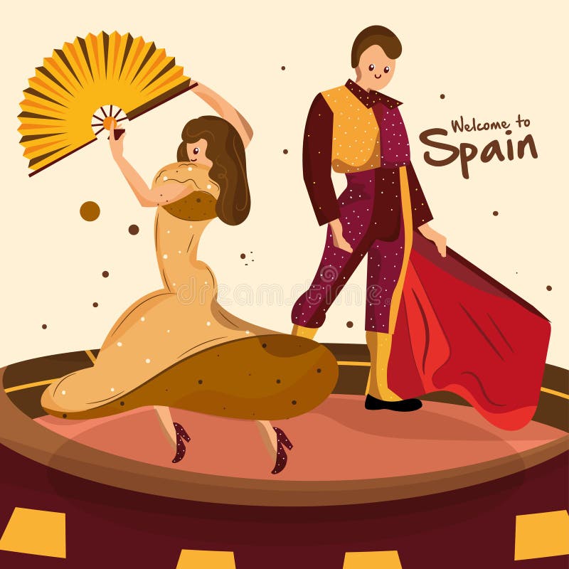 Pair of Traditional Spanish Characters Spain Culture Template Vector ...