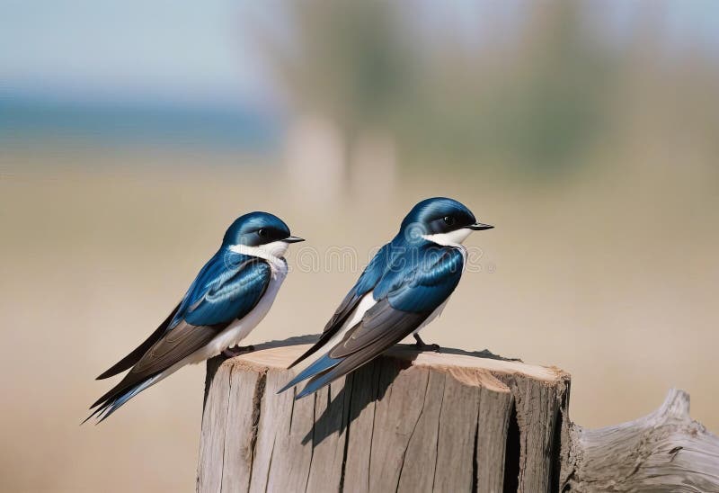 Pair of Tree Swallows on a Stump Stock Illustration - Illustration of ...