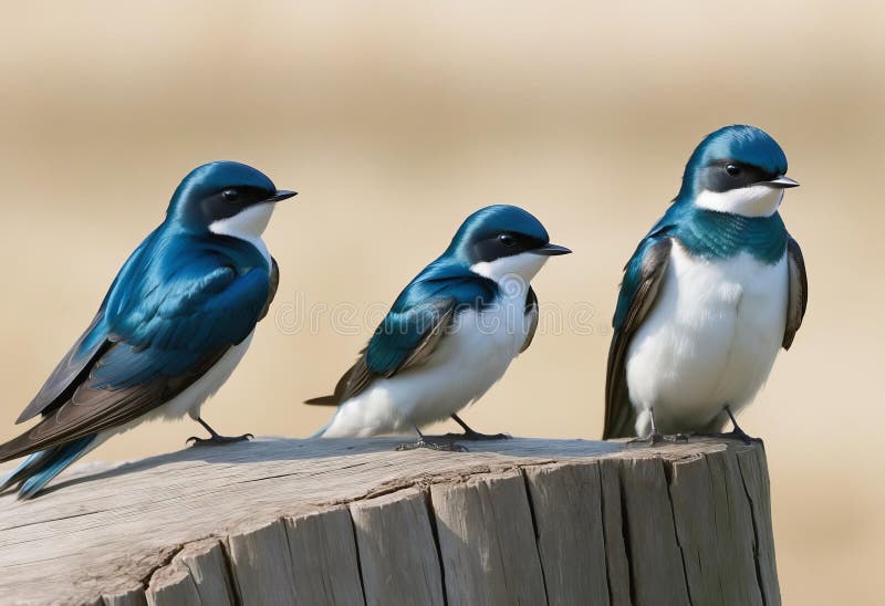 Pair of Tree Swallows on a Stump Stock Illustration - Illustration of ...