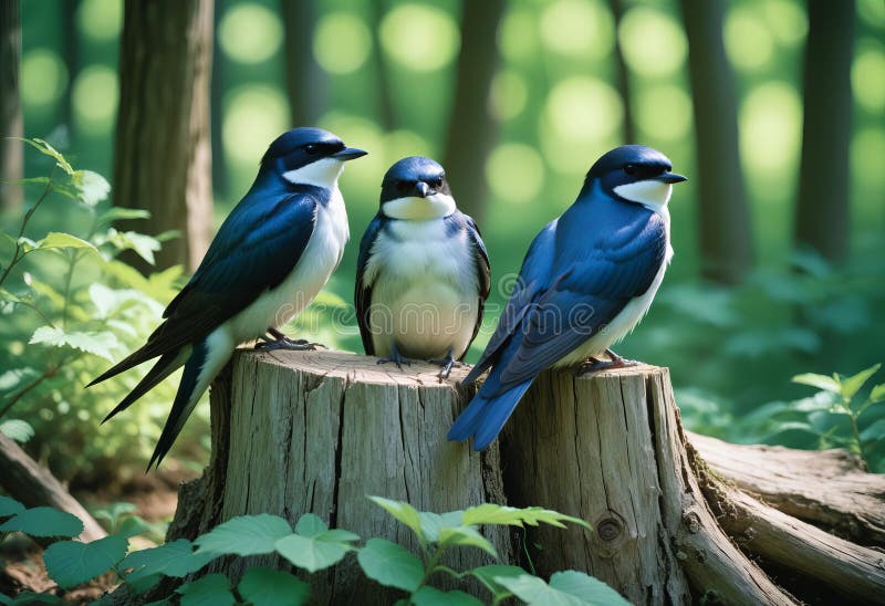 Pair of Tree Swallows on a Stump Stock Illustration - Illustration of ...