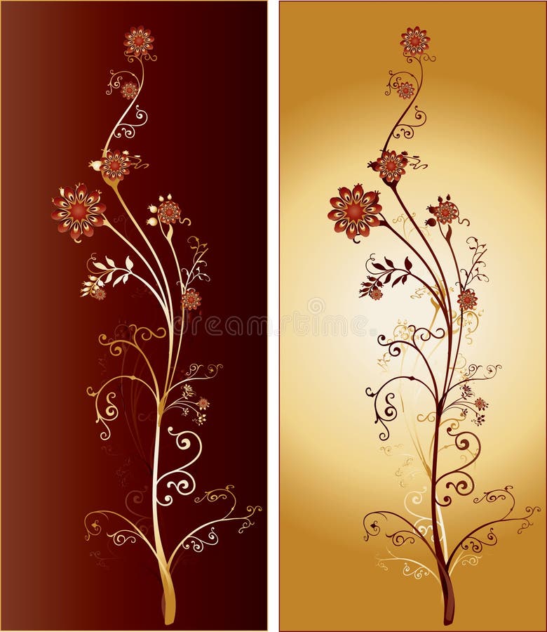 A Pair of Two Tall Ornate Intricate Flowers Stock Vector - Illustration ...