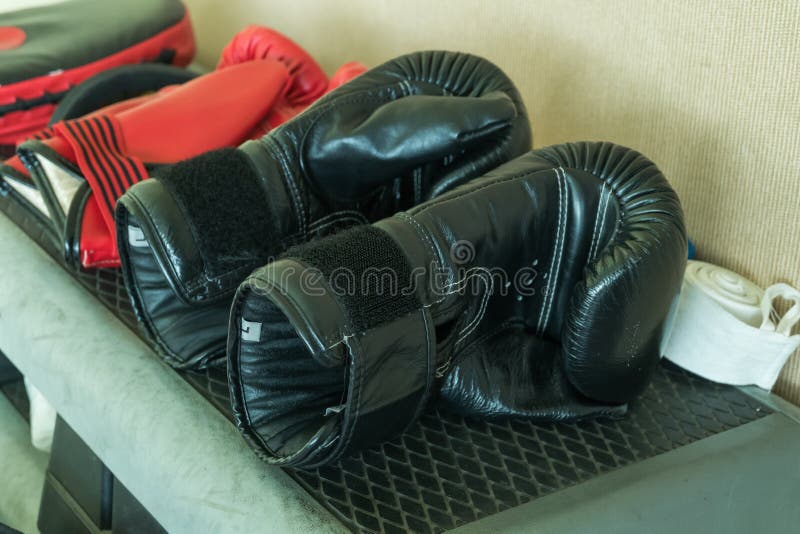 A Pair of Used Black Boxing Gloves Stock Image - Image of power ...