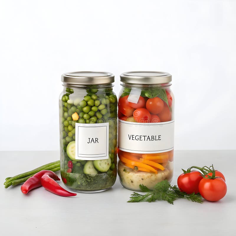 Pair of Vegetable Jars with and without Label Stock Illustration ...