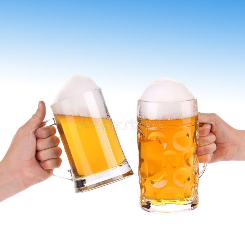 Pair of Very Cool Beer Glasses on a Blue Sky. Stock Image - Image of ...