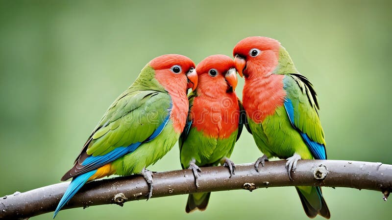 Pair of Vibrant Birds Sharing a Quiet Moment on a Jungle Tree Branch ...