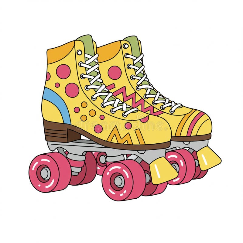 Pair of Vibrant Yellow Roller Skates Featuring Bold, Abstract Patterns ...