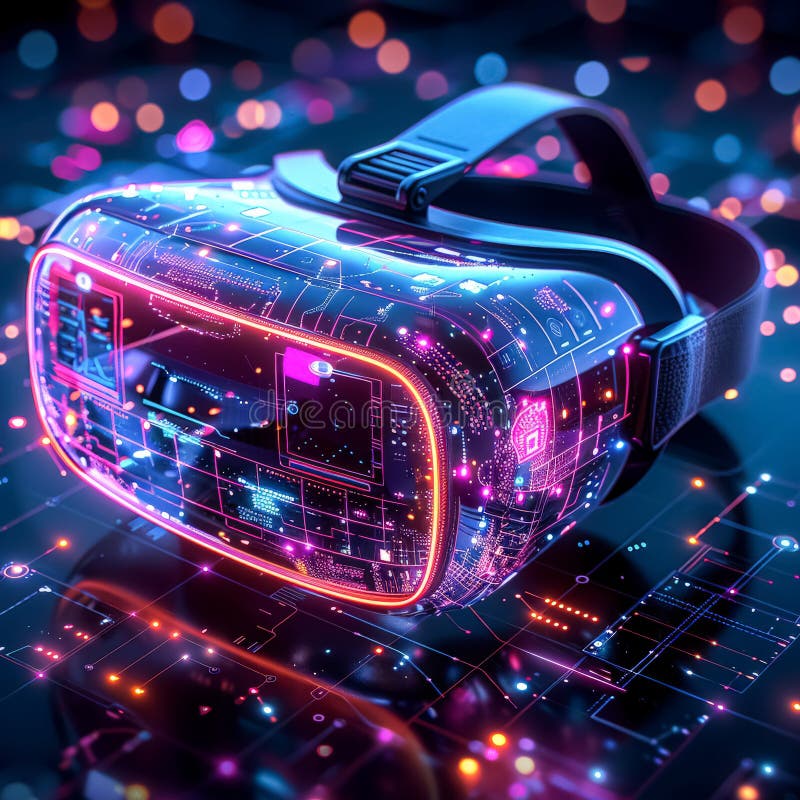 A Pair of Virtual Reality Goggles with a Glowing Orange Frame. Stock ...