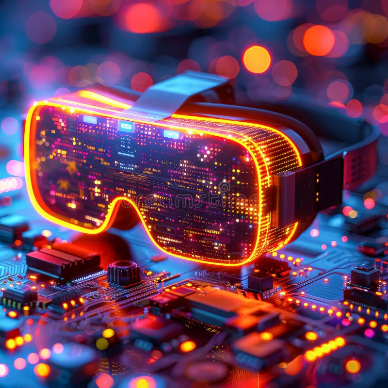 A Pair of Virtual Reality Goggles with a Glowing Orange Frame Stock ...