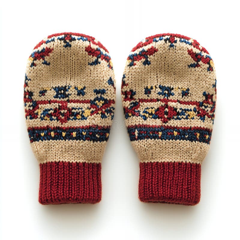 Pair of Warm Knitted Mittens with a Traditional Pattern Stock ...
