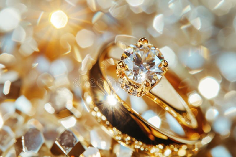 A Pair of Wedding Rings Sits Atop a Sparkling Diamond Pile Stock Photo ...
