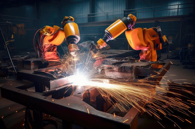 Pair of Welding Robots Working in Tandem, Performing Complex Welds on ...