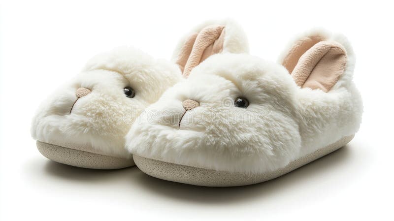 Pair of White Bunny Slippers on White Background Stock Illustration ...