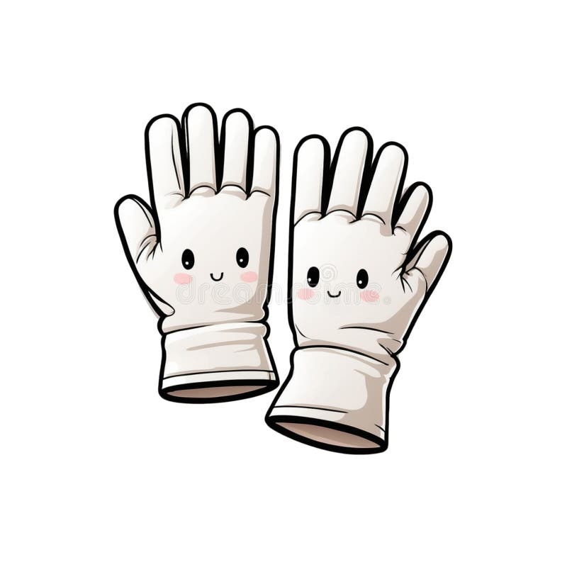 Pair of White Cartoon Character Gloves on a White Background Stock ...