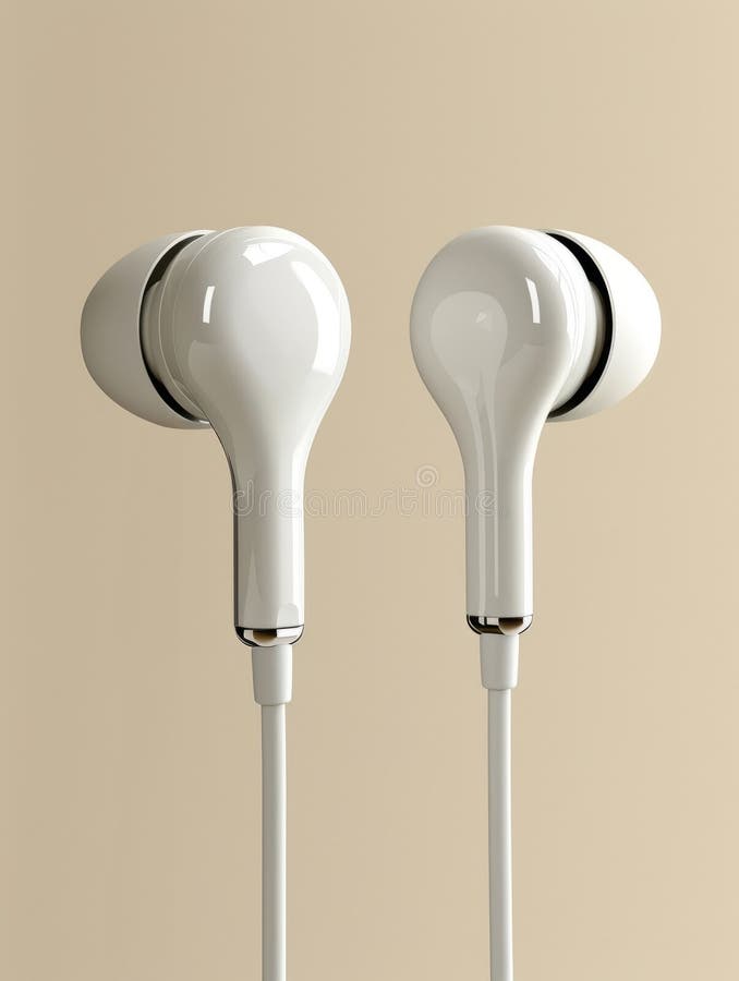 A Pair of White Earbuds with a Beige Background. Stock Photo - Image of ...