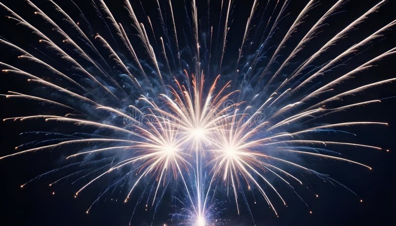 A Pair of White Fireworks Exploding in the Night Sky. the Fireworks are ...