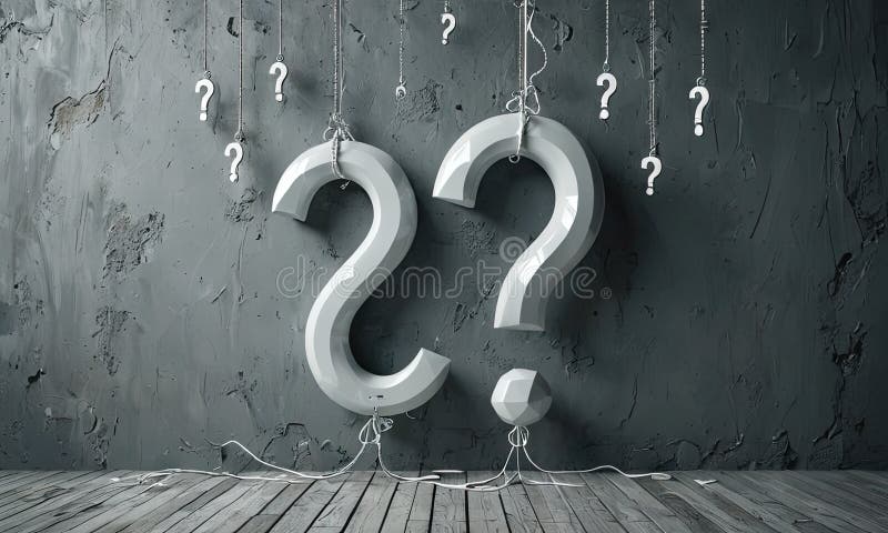 A Pair of White Question Marks are Hanging from a Chain on a Wall ...