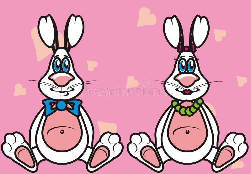 Pair white rabbits in love stock illustration. Illustration of face ...