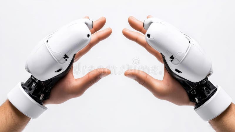 White Robotic Hands in a Dynamic Pose with Exposed Machinery on an ...