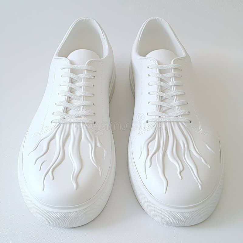 A Pair of White Shoes with a Design on the Side, AI Stock Photo - Image ...