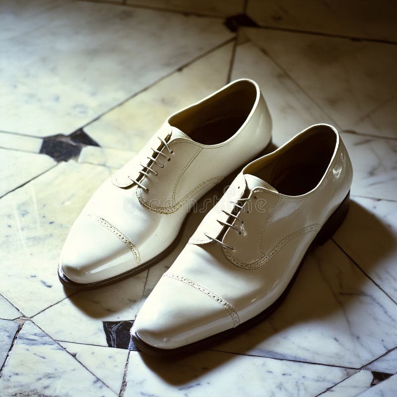 A Pair of White Shoes Sitting on a Tiled Floor Stock Photo - Image of ...