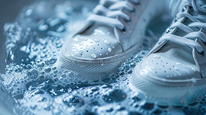 A Pair of White Sneakers with Water Droplets Sitting in a Basin of ...