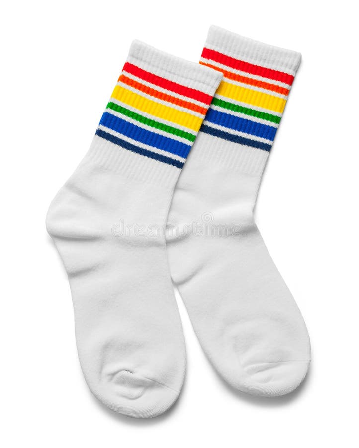Pair White Socks with Color Stripes Stock Photo - Image of rainbow ...