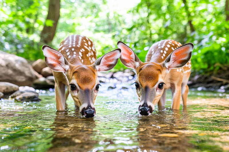A Pair of White-tailed Deer, Peacefully Coexisting with Nature ...