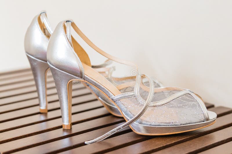 Pair of White Wedding Shoes for Women Stock Image - Image of female ...