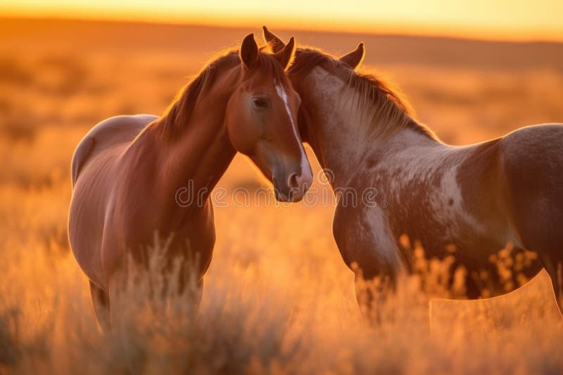 A Pair of Wild Horses Nuzzling Each Other in a Tender Moment Stock ...