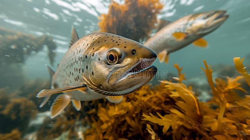 Pair of Wild Salmon Fish Swimming in the Ocean Stock Illustration ...