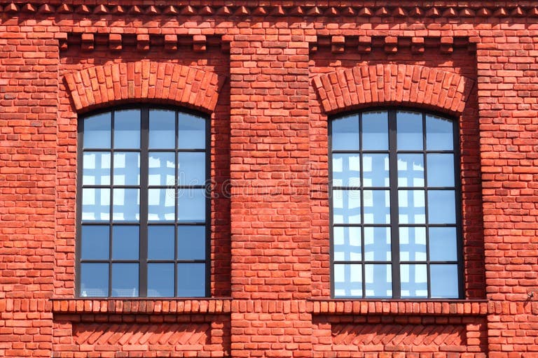 Pair of Windows in Red Brick Wall Stock Photo - Image of outdoor ...
