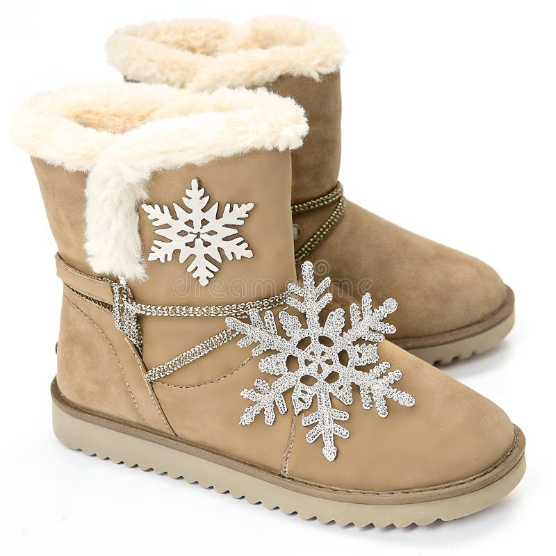 Pair of Winter Boots with Snowflake on White Background Stock ...