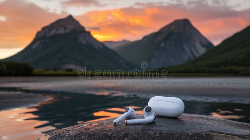 A Pair of Wireless Earbuds Lying on a Rock, Highlighted Against a ...
