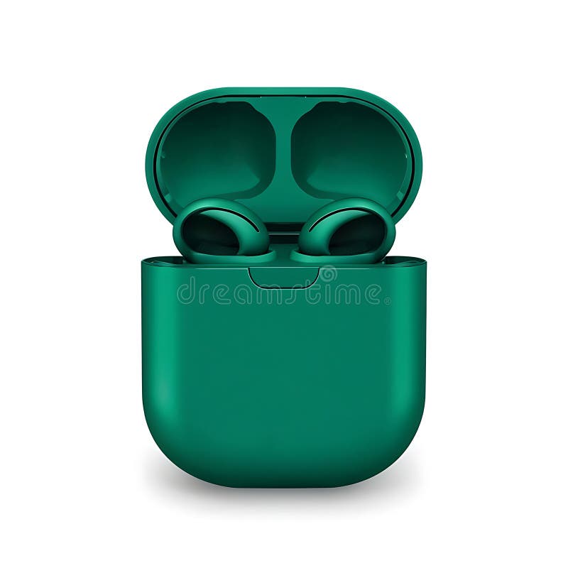Modern Green Earbuds Mockup Set with Detailed Charging Components Stock ...