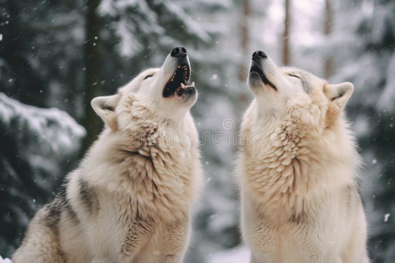 A Pair of Wolves Howling in the Snow Stock Illustration - Illustration ...