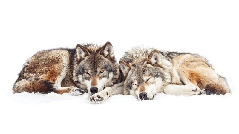 Pair of Wolves on a White Background . Generative Ai Stock Illustration ...