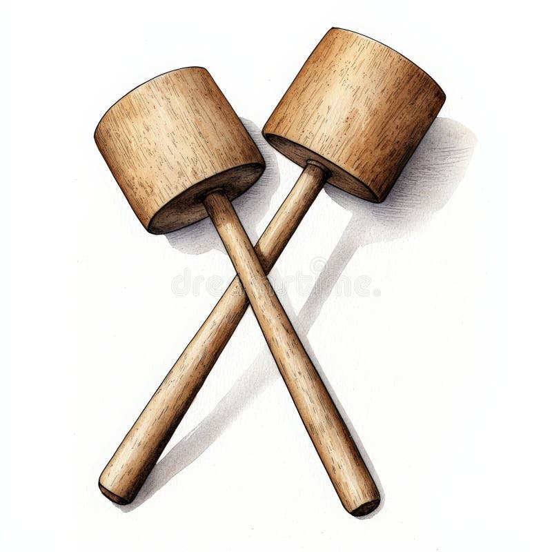 A Pair of Wooden Mallets Crossed Showcasing a Rustic Design Ideal for ...
