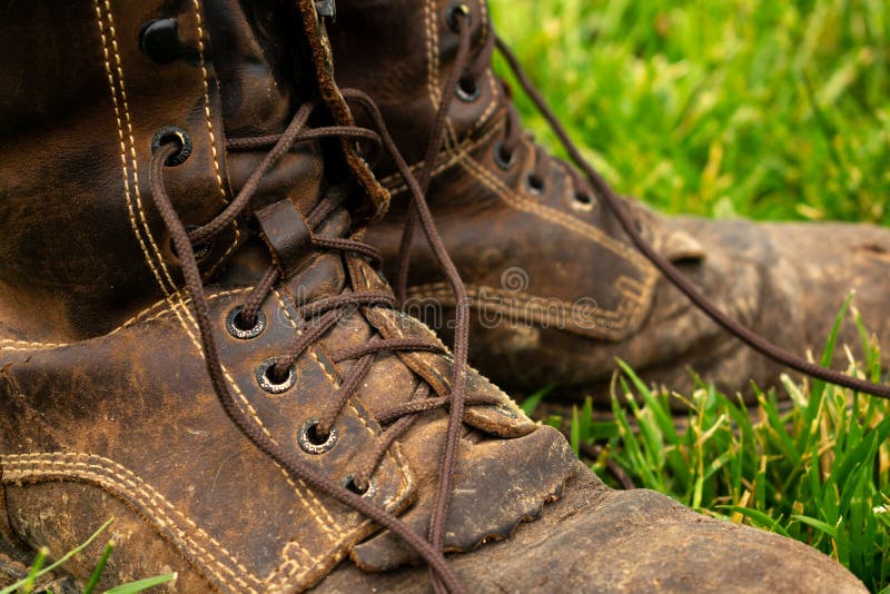 A Pair Of Work Boots In The Grass Stock Image Image Of Clothing Shoe 184372311
