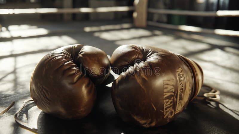 A Pair of Worn Boxing Gloves Resting on the Floor of a Boxing Ring ...