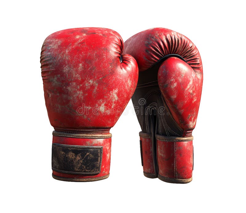 A Pair of Worn-out, Red Boxing Gloves, One Facing Left and the Other ...
