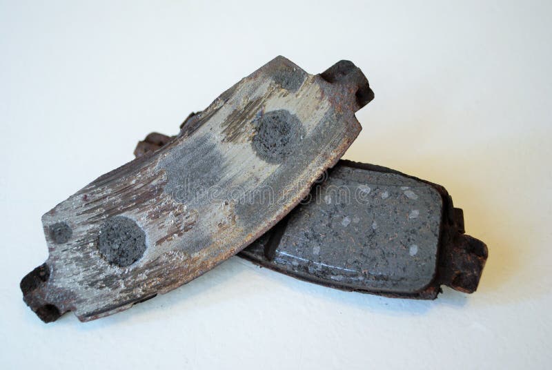 Pair of Worn Out Ruined Disc Brake Pads Stock Image - Image of rust ...