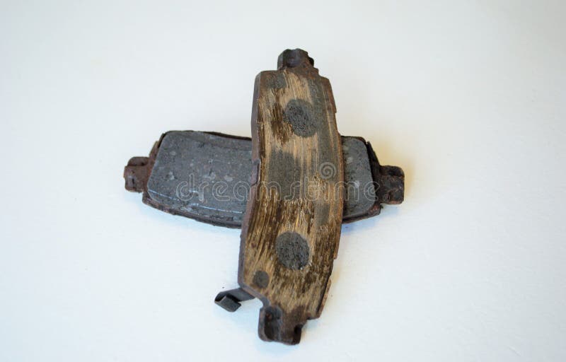 Pair of Worn Out Ruined Disc Brake Pads Stock Image - Image of brakepad ...