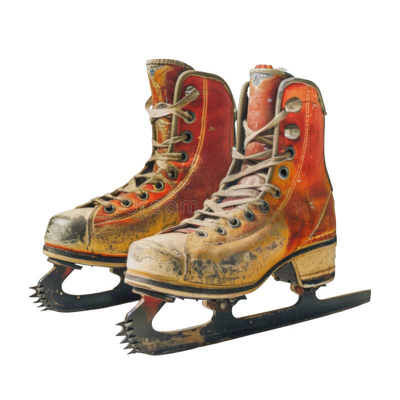 A Pair of Worn Red and Yellow Ice Skates Stock Photo - Illustration of ...