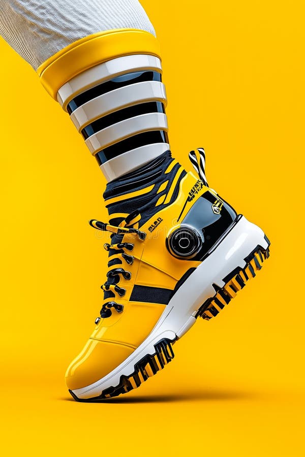 A Pair of Yellow and Black Shoes on a Yellow Background Stock ...