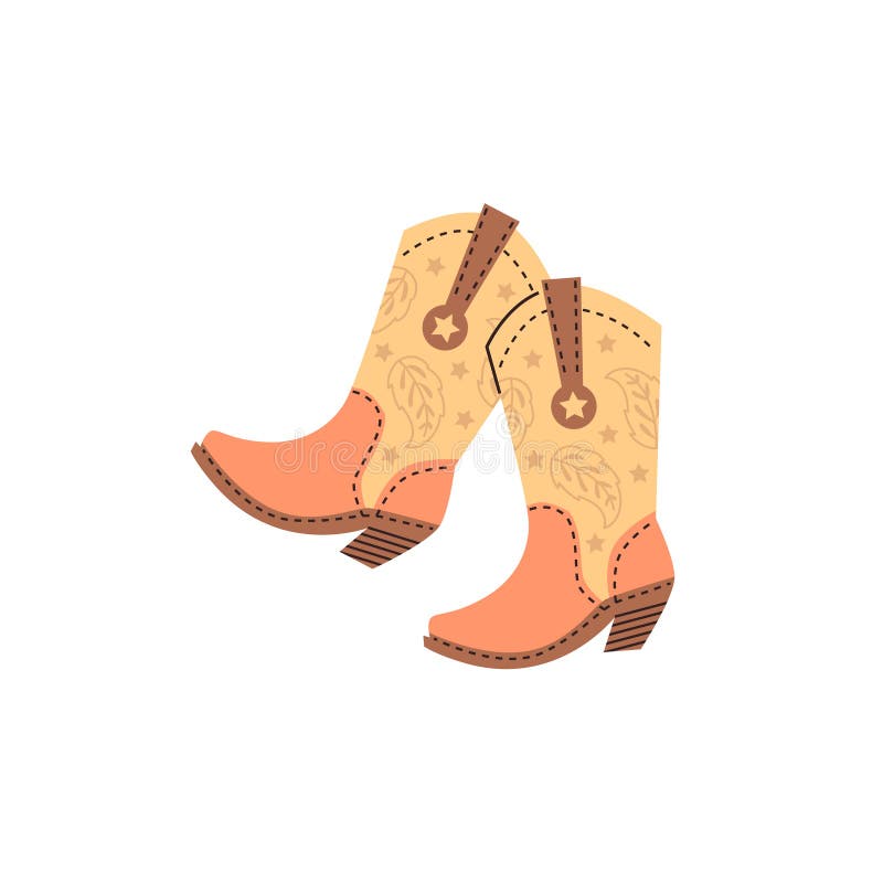 Pair of Yellow Cowboy Boots with Heels Flat Style, Vector Illustration ...