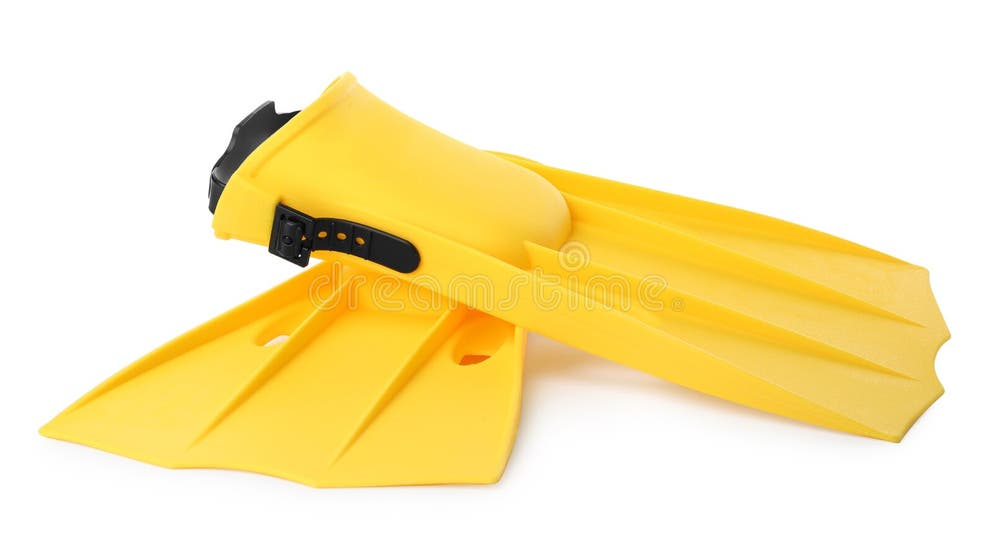 Pair of Yellow Flippers on White Background Stock Image - Image of pair ...