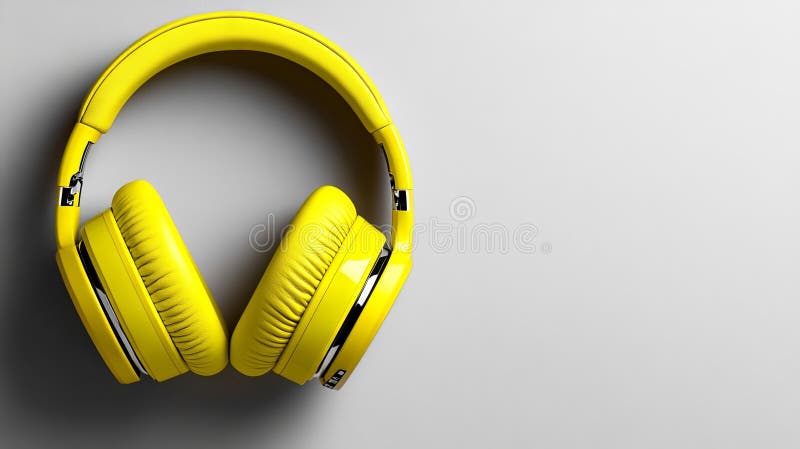 A Pair of Yellow Headphones on a Gray Surface Stock Photo - Image of ...
