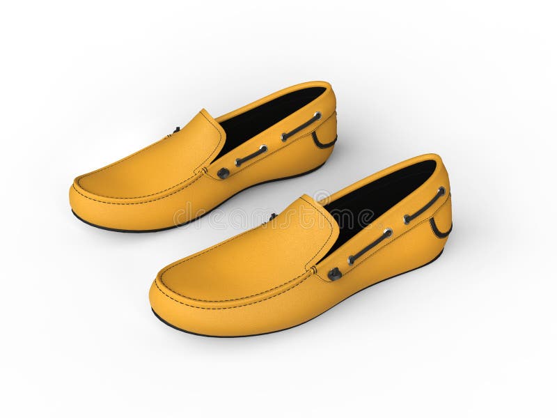 Pair of Yellow Loafers with Black Stitching - Top Back View Stock Image ...